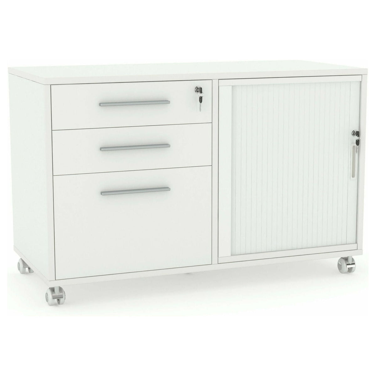 Caddy Mobile Bookcase: 1 Drawer, Tambour Insert, Studio White